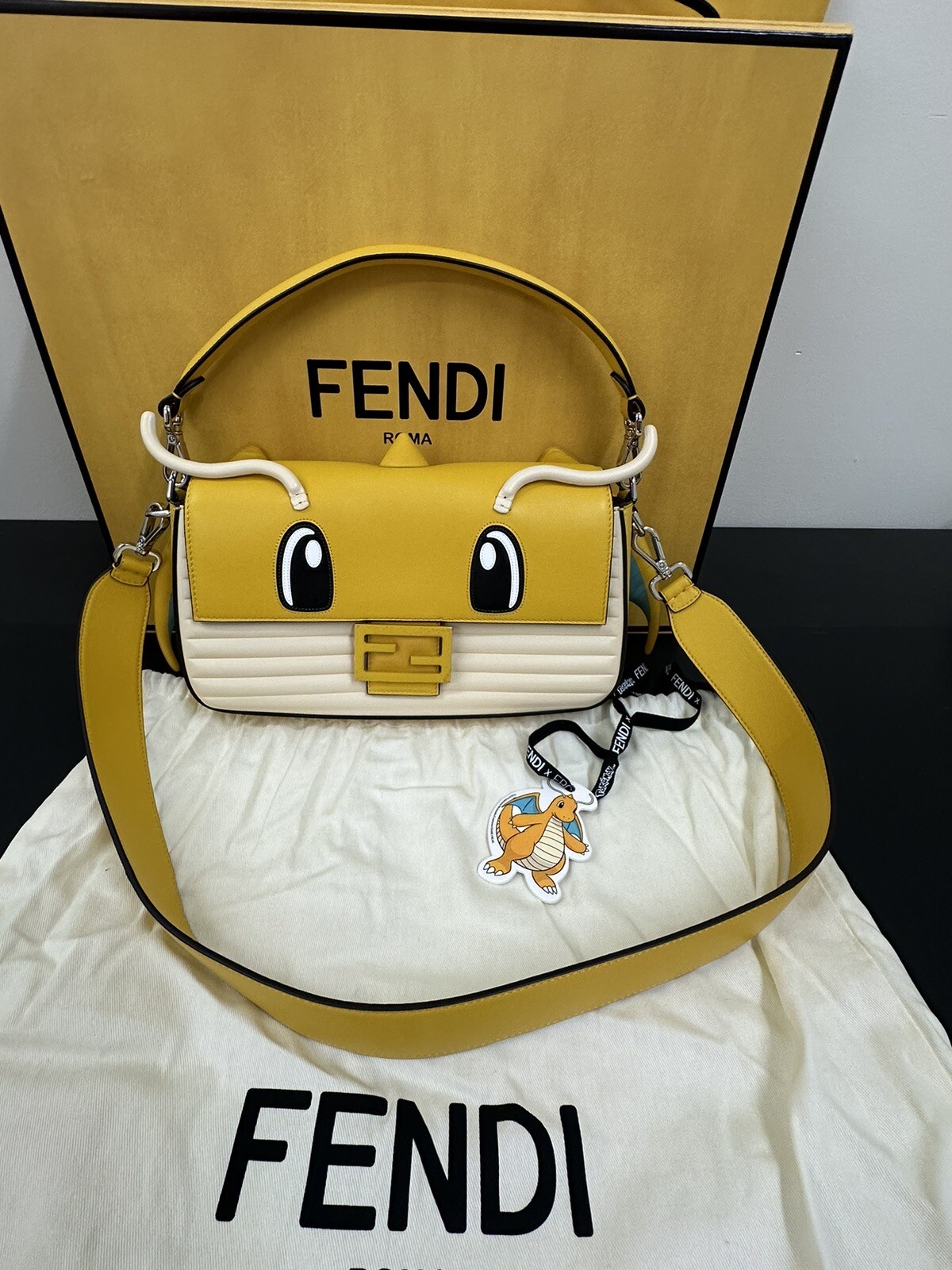 FENDI Dragonite Baguette x FRGMT x POKÉMON yellow Nappa Medium size ...