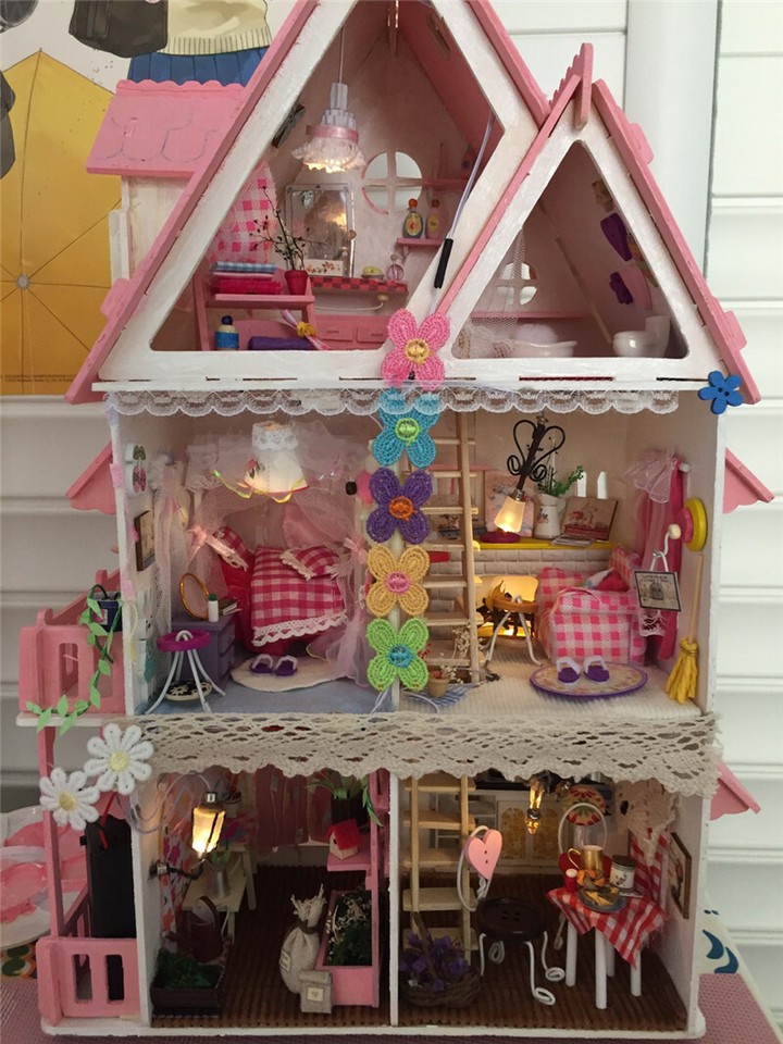 DIY Large Wooden Kids Doll House Barbie Kit Play Dollhouse Mansion ...