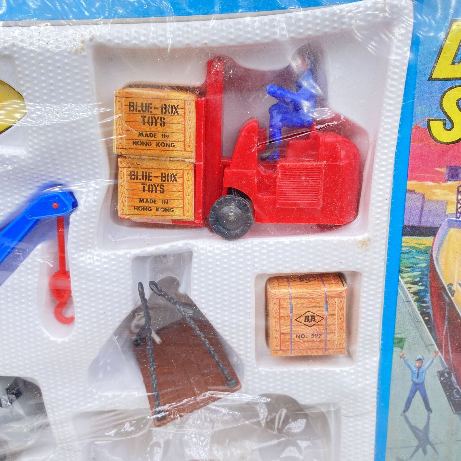 Vintage BLUE BOX TOY Dock Side Ships Forklift Trucks Boxes 77688 ...