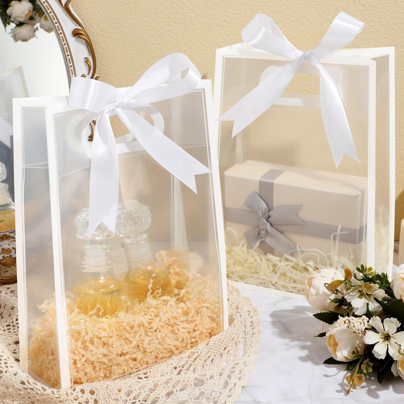 Aliceset 12 Pcs Clear Plastic Gift Bag with Die Cut Handles Reusable PP ...