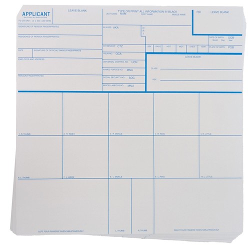 FD-258 Fingerprint Cards, Applicant - 50 Pack NEWEST REVISION 11-1-20 ...