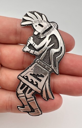 3 1/8" THOMAS TOMMY SINGER NAVAJO STERLING SILVER KOKOPELLI KACHINA PIN ...