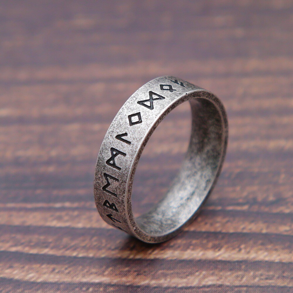 Viking Norse Vintage Silver Stainless Steel Runes Rune Ring Band for ...
