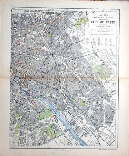 1882 LETTS MAP CITY OF PARIS PLAN HOSPITAL NOTRE DAME PLACE DU TRONE | eBay