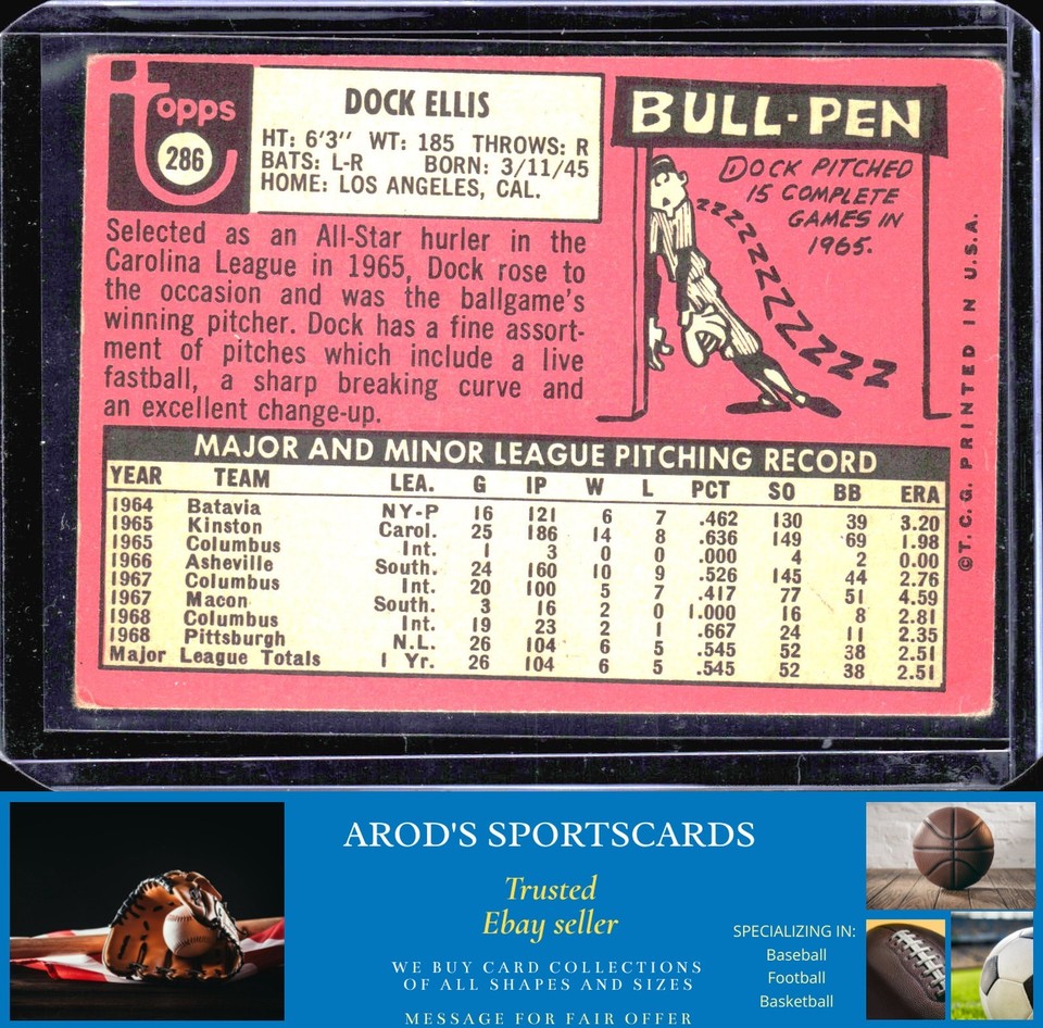1969 Topps *Dock Ellis **Card #286** (RC) | eBay