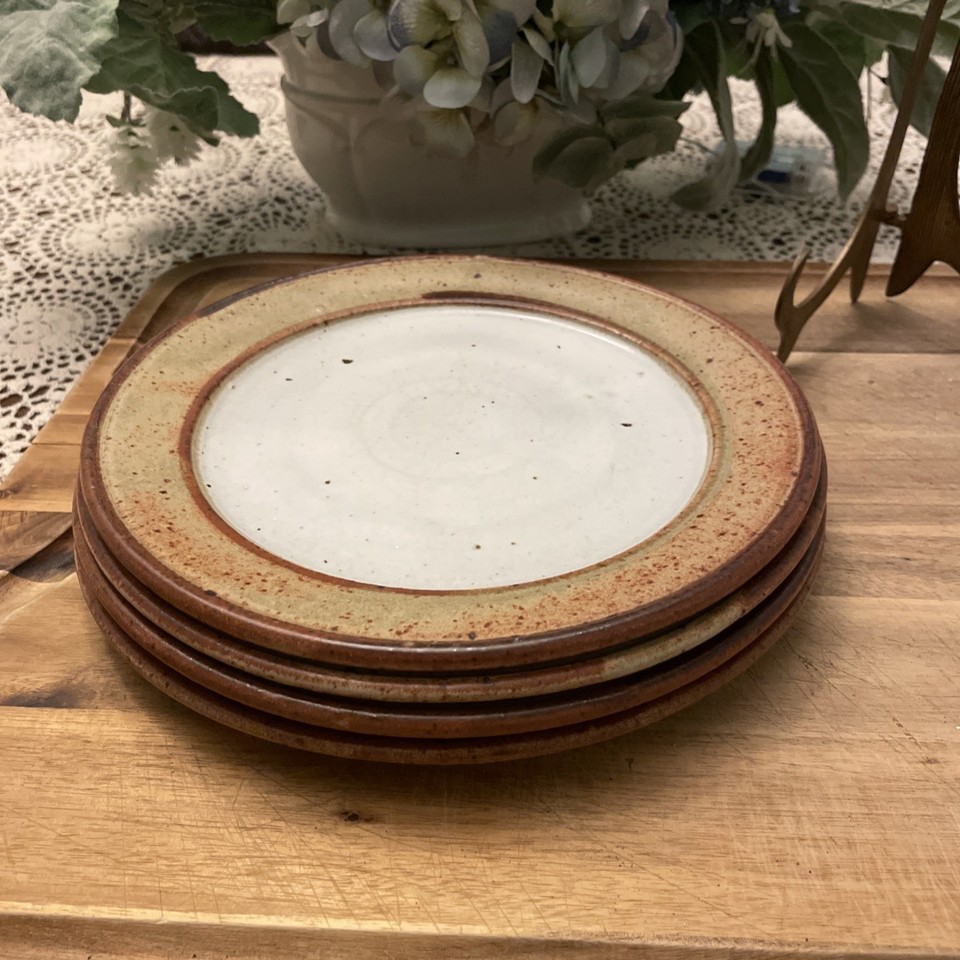 Set of 4 Vintage Studio Pottery Dinner Plates Rustic Brown Glazed ...