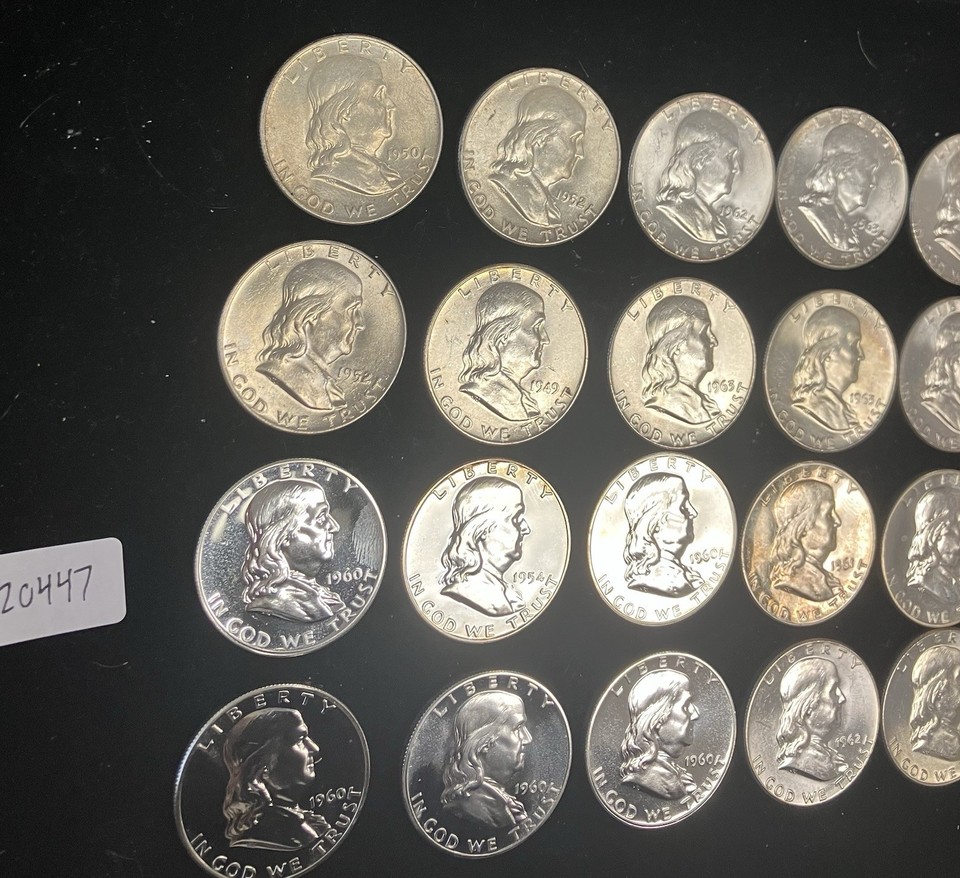 1949-1963 $10 Mix 90% Silver Franklin Half Dollar Roll 20x Uncirculated ...
