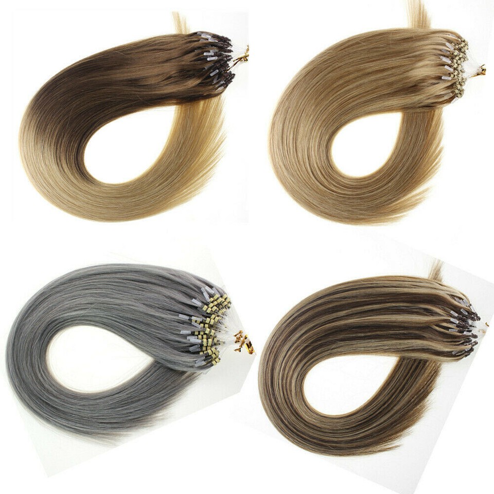 Micro Link Human Hair Extensions Micro Ring Beads Loop Tip Full Head ...