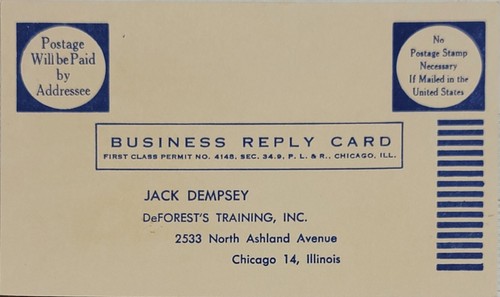 JACK DEMPSEY DeFOREST TRANNING, INC. POSTCARD SE193 | eBay