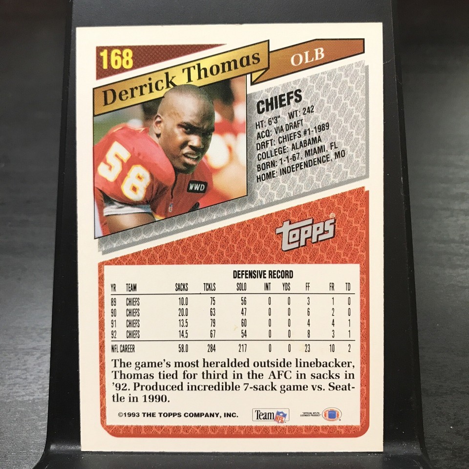 DERRICK THOMAS FOOTBALL CARD KANSAS CITY CHIEFS TOPPS 1993 #168 | eBay