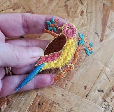 Bird - Bird Watching - W/Metallic Gold - Embroidered Iron On Patch | eBay