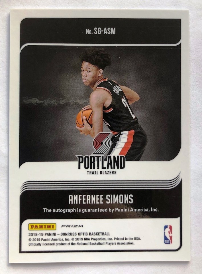 2018-19 Anfernee Simons Donruss Optic Prizm Silver Holo Auto Autograph ...