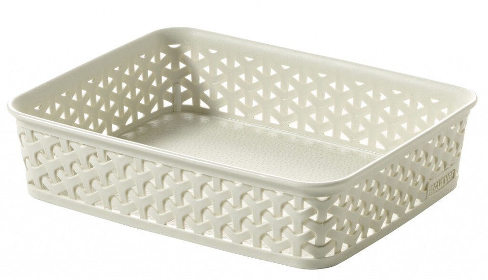 Curver Nestable Rattan Plastic Storage Basket Dot Boxes Tray Kitchen ...