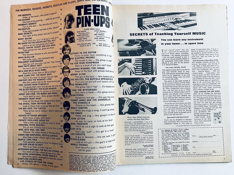 Teen Pin Ups Nov 1967 Monkees Beatles Herman's Hermits Raiders 1960s ...