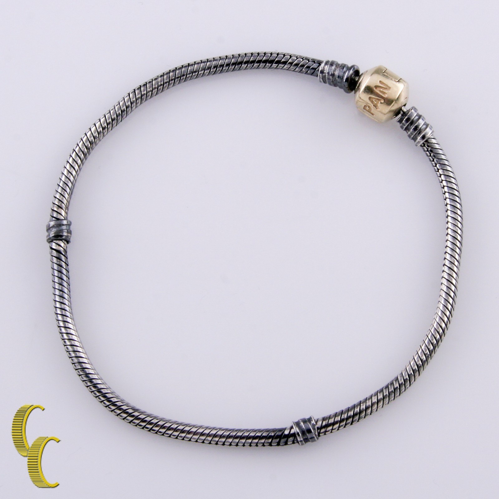Pandora Sterling Silver & 14k Yellow Gold Snake Chain Bracelet 8 3/8 ...
