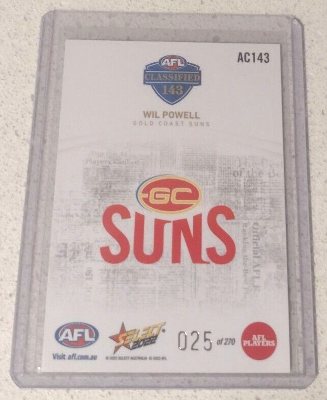 2022 Footy stars Will Powell AFL Classified #025/270 Gold Coast AC143 ...