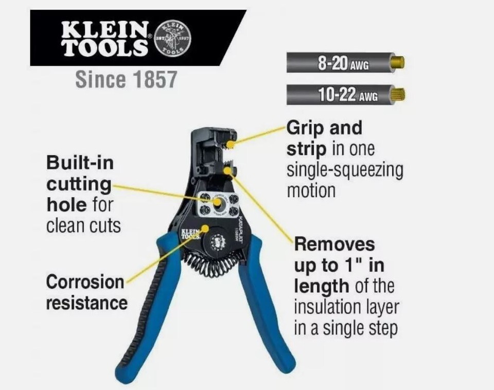 Klein Tools 11063W Katapult® Wire Stripper and Cutter for Solid ...