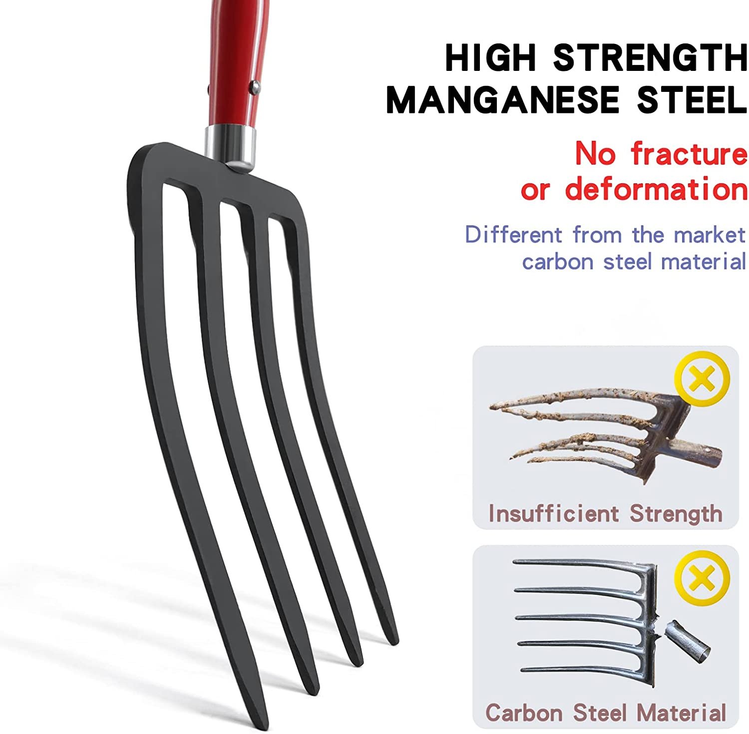 Garden Fork, 4 Tine Digging Fork, Pitch Fork for Gardening, Steel Y ...