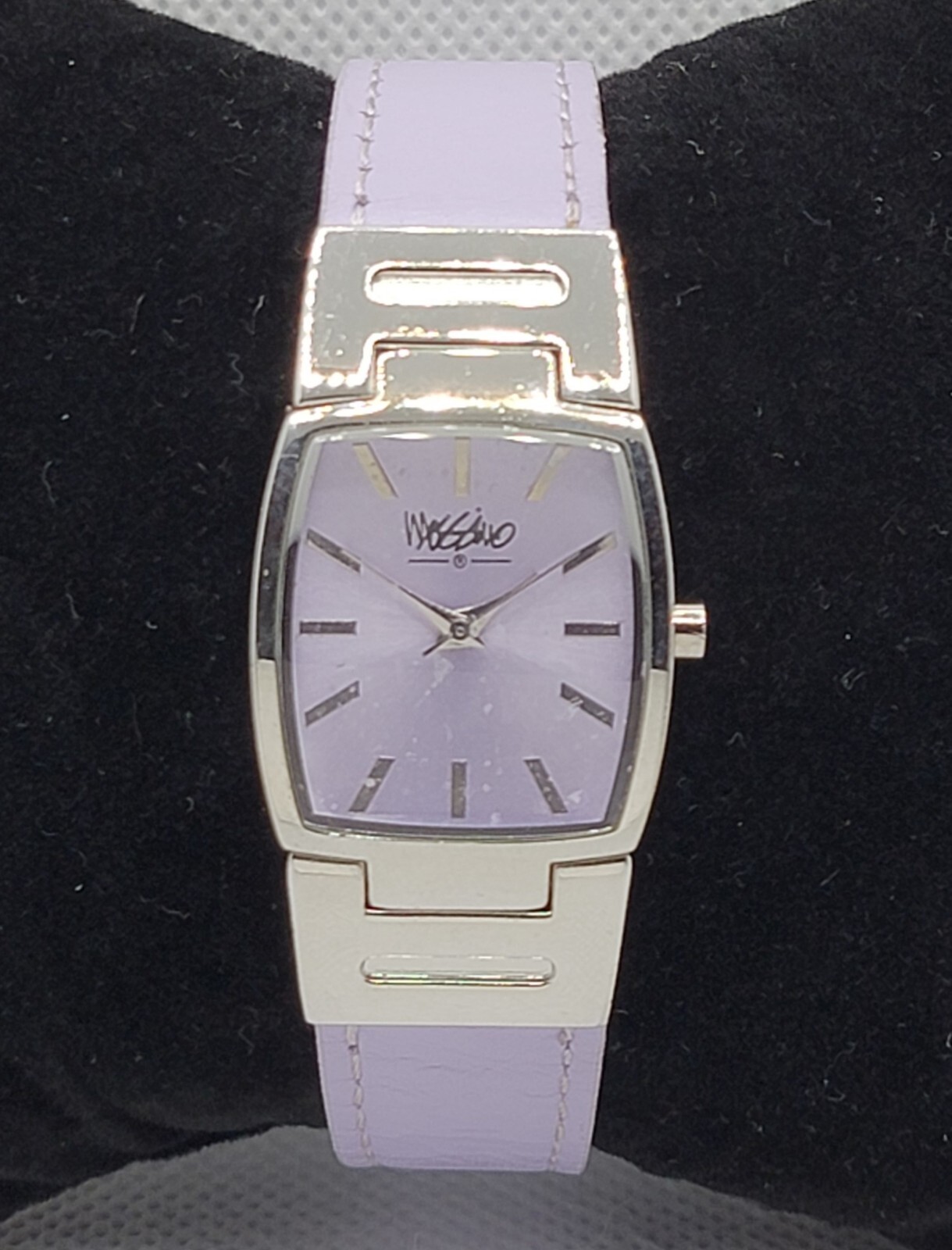 Ladies Mossimo Rectangle Silver Tone Lilac Dial Leather Band Analog ...
