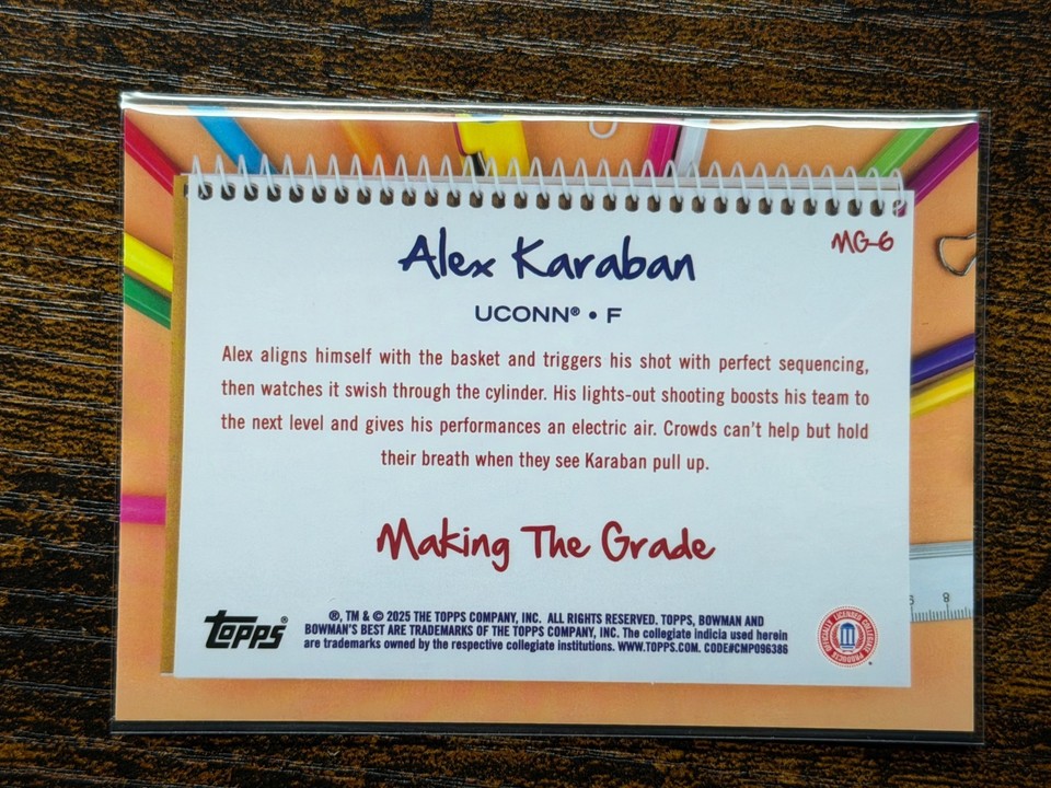 2024-25 Bowman Best University Alex Karaban Making the Grade Yellow ...