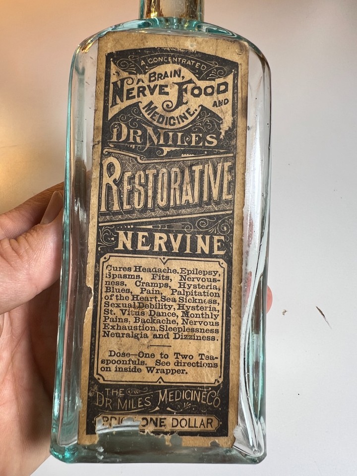 Dr Miles Restorative Nervine Bottle w/ Label Elkhart Indiana Antique ...