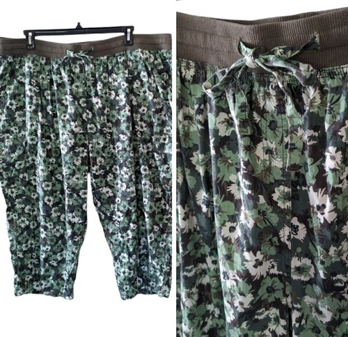 Woman Within Floral Cargo Pants Sz 28W Capris Green White Drawstring 4X ...