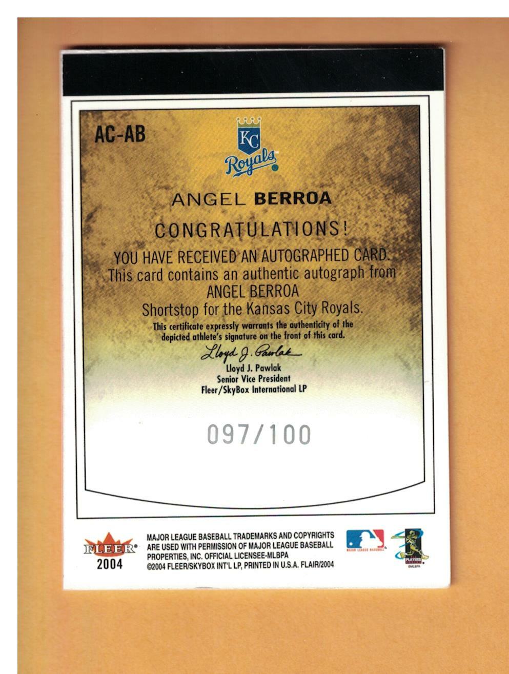 Angel Berroa 2004 Flair Autograph Collection Silver 097/100 #AC-AB ...