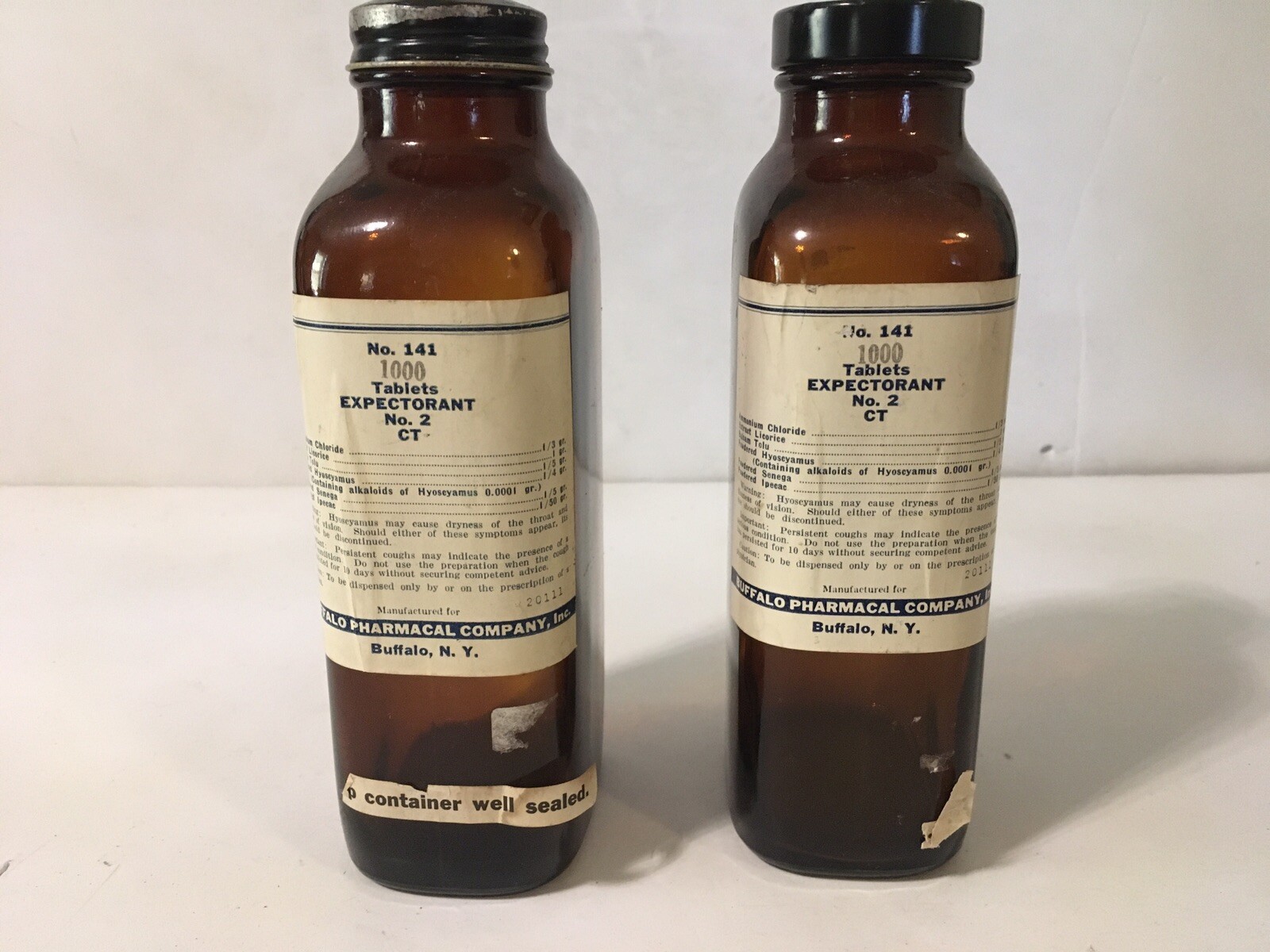 Vtg Buffalo NY Pharmacal Company Brown Bottle 1000 Tablets Expectorant ...