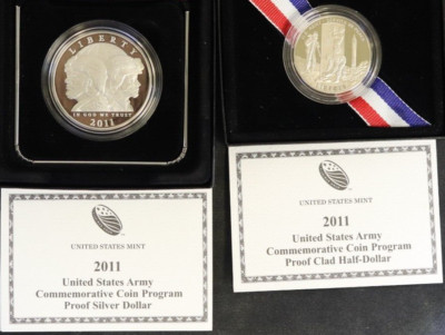 2011 U.S COMMEMORATIVE PROOF SILVER DOLLAR & HALF SILVER PROOF CLAD ...
