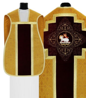 Gold/red Fiddleback Roman Chasuble with stole Lamb Easter R562-AGC16 ...