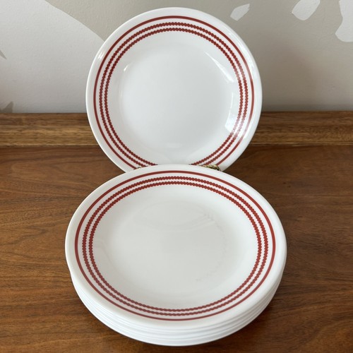 8 CORELLE Ruby Red Bread and Butter Plates Side 6 3/4" Dotted Bands ...