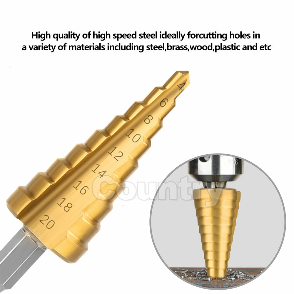 Large 3pcs Steel Step Cone Drill Titanium Bit Set Hole Cutter 3/12mm 4 ...