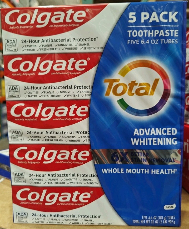 Colgate Total Advanced Whitening Toothpaste 6.4 oz 5-Pack, Plaque ...