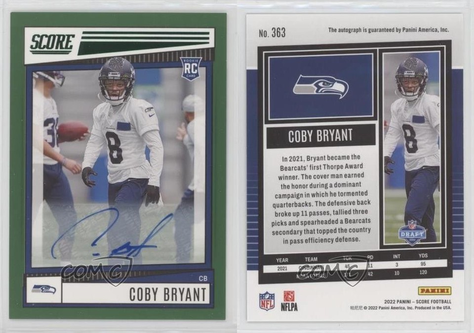 2022 Score Rookies Green Signatures Coby Bryant #363 Rookie Auto RC f1i ...