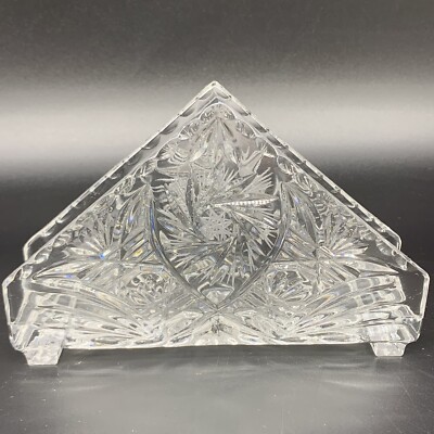 VTG Clear Pressed Glass Triangle Letter/Napkin Holder Pinwheel Pattern ...
