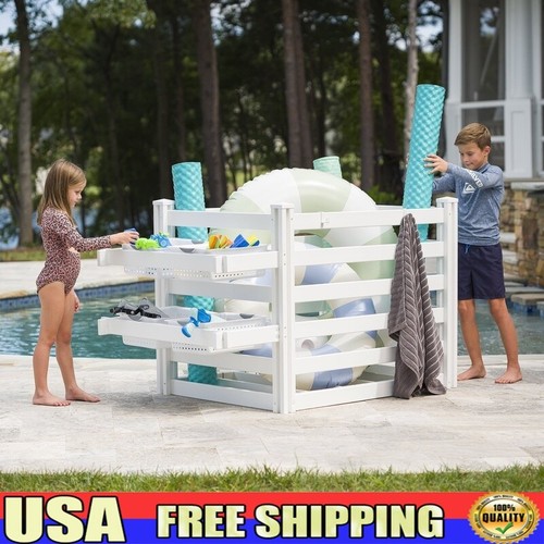 Freestanding Pool Float Storage Organizer Vinyl Toy Caddy W/ Hooks ...