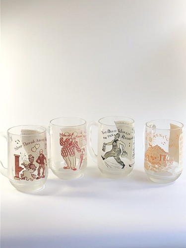 Vintage Hazel Atlas Glass Song Lyric Mugs Set Of 4 | eBay