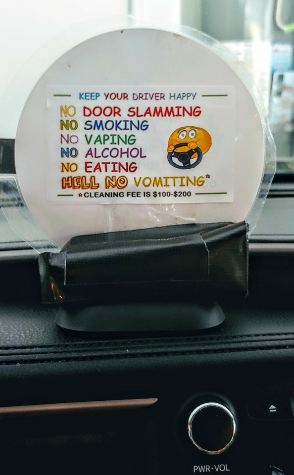 Vomit sticker ,car rules sticker ,warning sticker for ride share ...