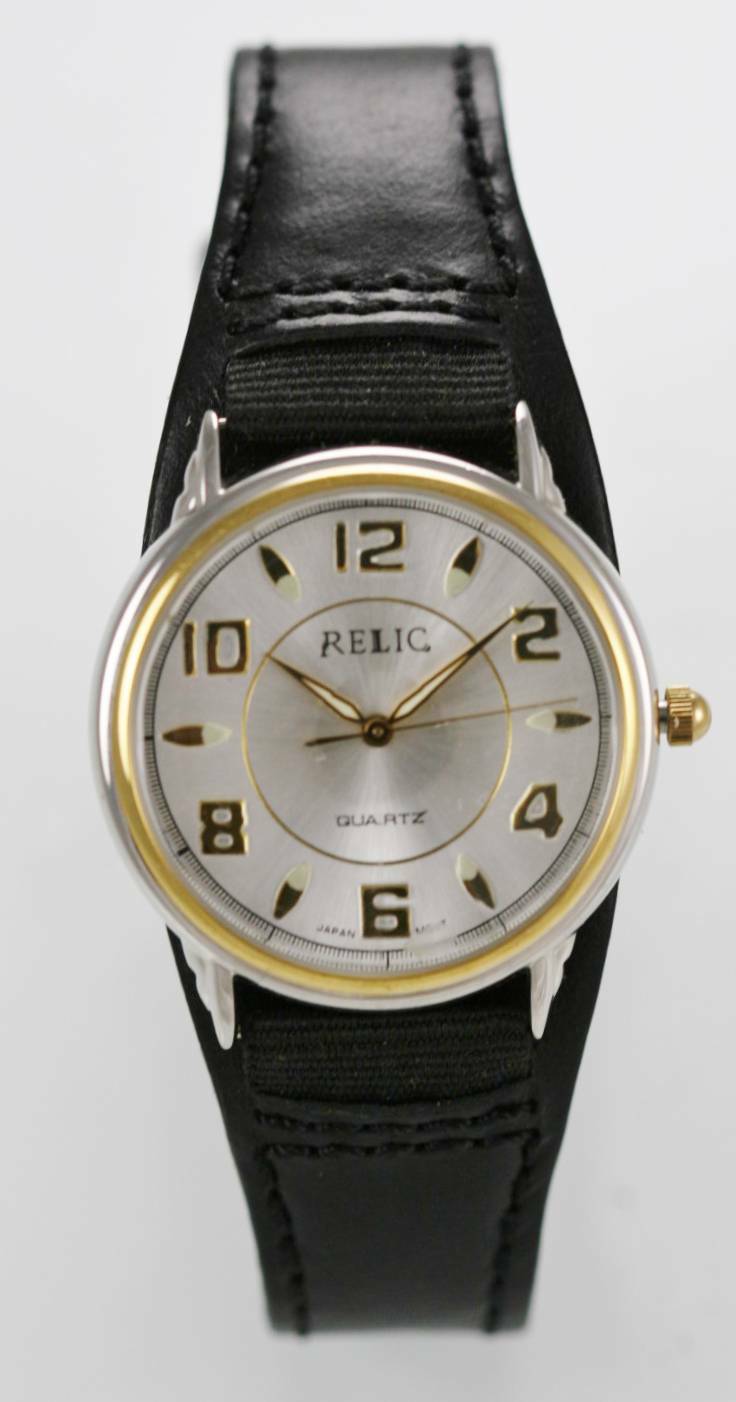 Relic Watch Unisex Stainless Silver Gold Leather Wide Black Water ...