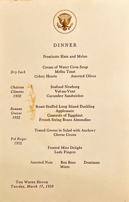 Original White House Dinner Menu Welcoming First Visit of Irish ...