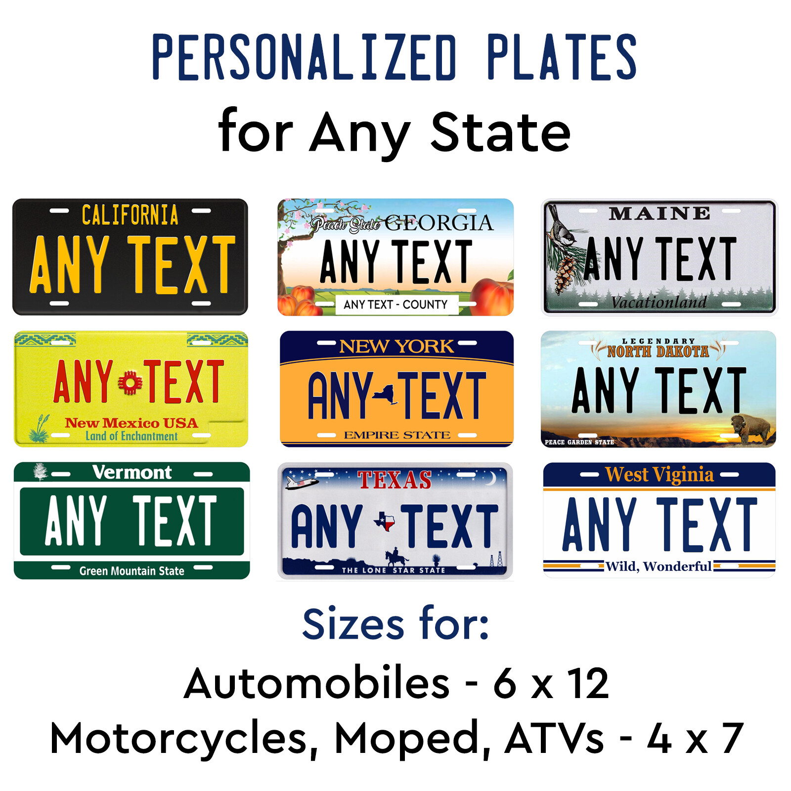 Personalize Custom License Plate Tag for Any State Auto Car Motorcycle ...
