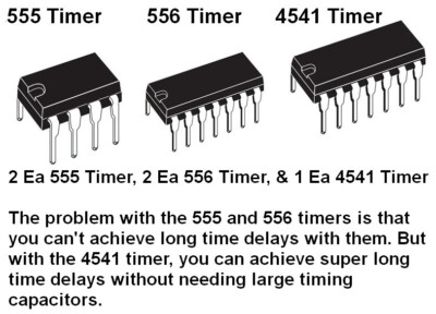Timers (2 ea 555 + 2 ea 556 Timer) + 1 ea 4541 Long Duration Timer, DIP ...
