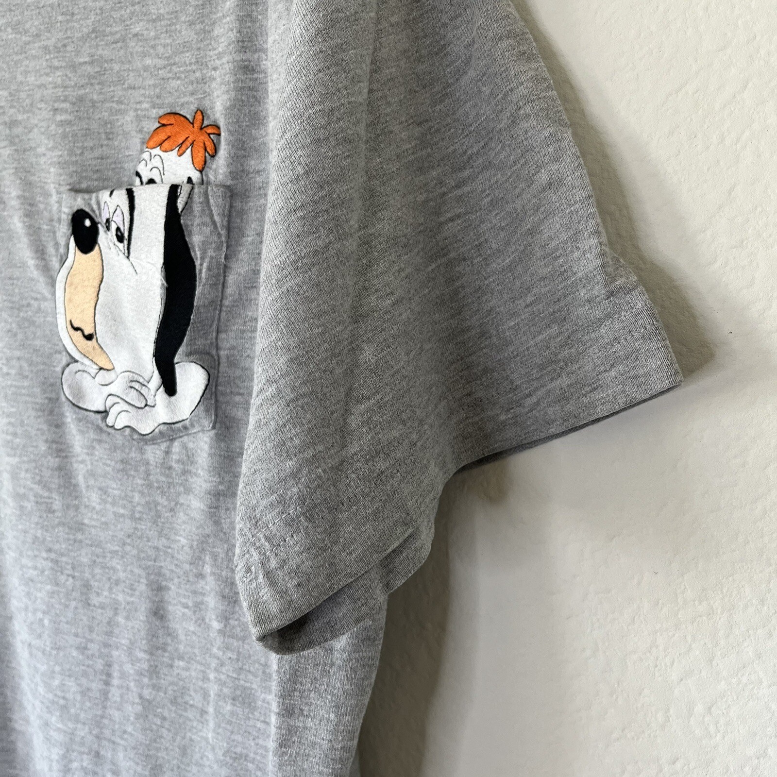 VTG 1997 Droopy Dog Pocket T-Shirt Warner Bros Heather Grey Men's Size ...