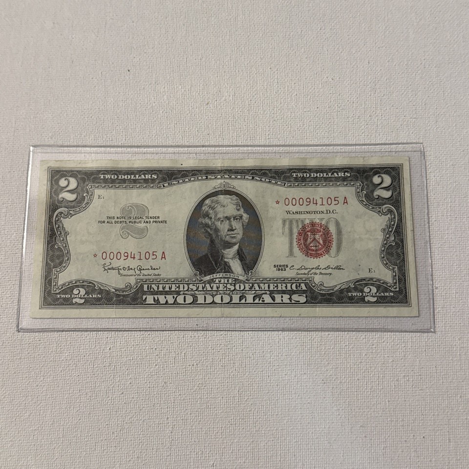 1963 $2 Dollar Bill **STAR** RED SEAL UNITED STATES NOTE (LOW SERIAL ...