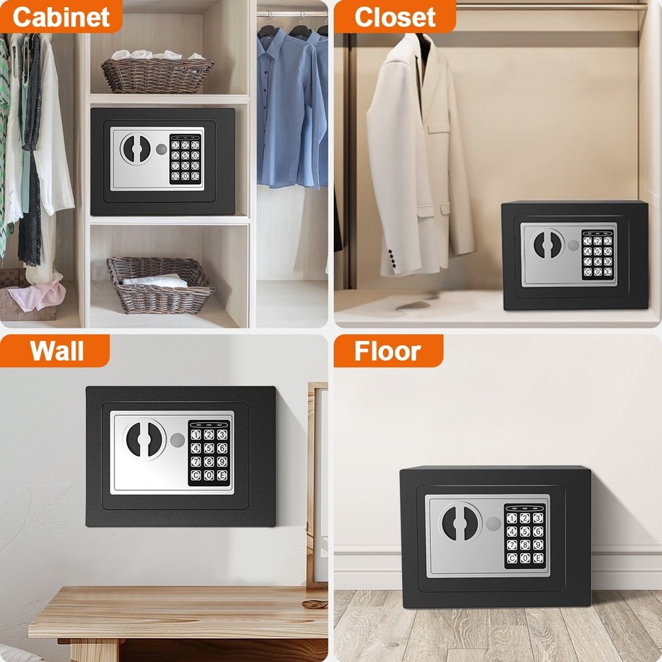 Electronic Digital Safe Box, 0.25 Cubic Feet Deadbolt Lock Box with Key ...