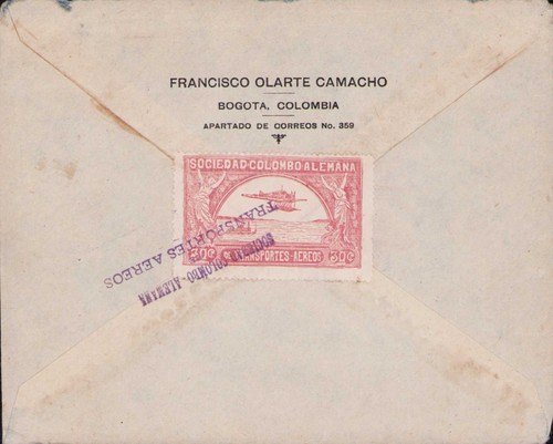 COLOMBIA - ENGLAND - SCADTA - 30c COVER - BOGOTA to MANCHESTER - 1921 ...