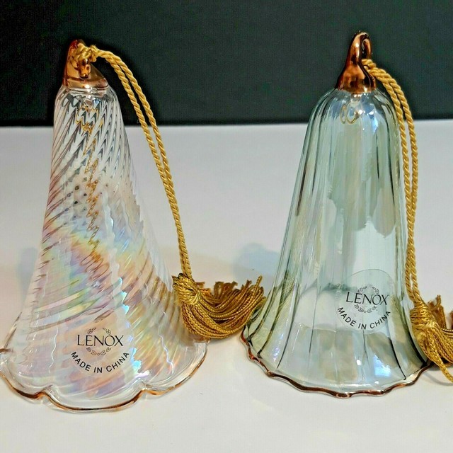 Lenox Set of 6 Crystal Bells Christmas Ornaments Tassel and Gold Rimmed ...