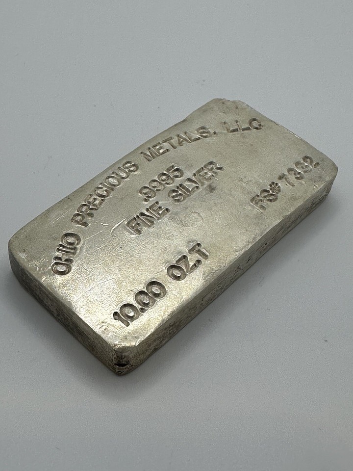 Vintage OPM Ohio Precious Metals 10 oz. Silver Bar .999 Fine Silver PRE ...