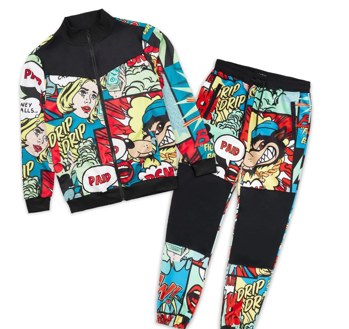Reason Brand Paid Comic Print Track Set Tracksuit 2 Piece Set Men's ...
