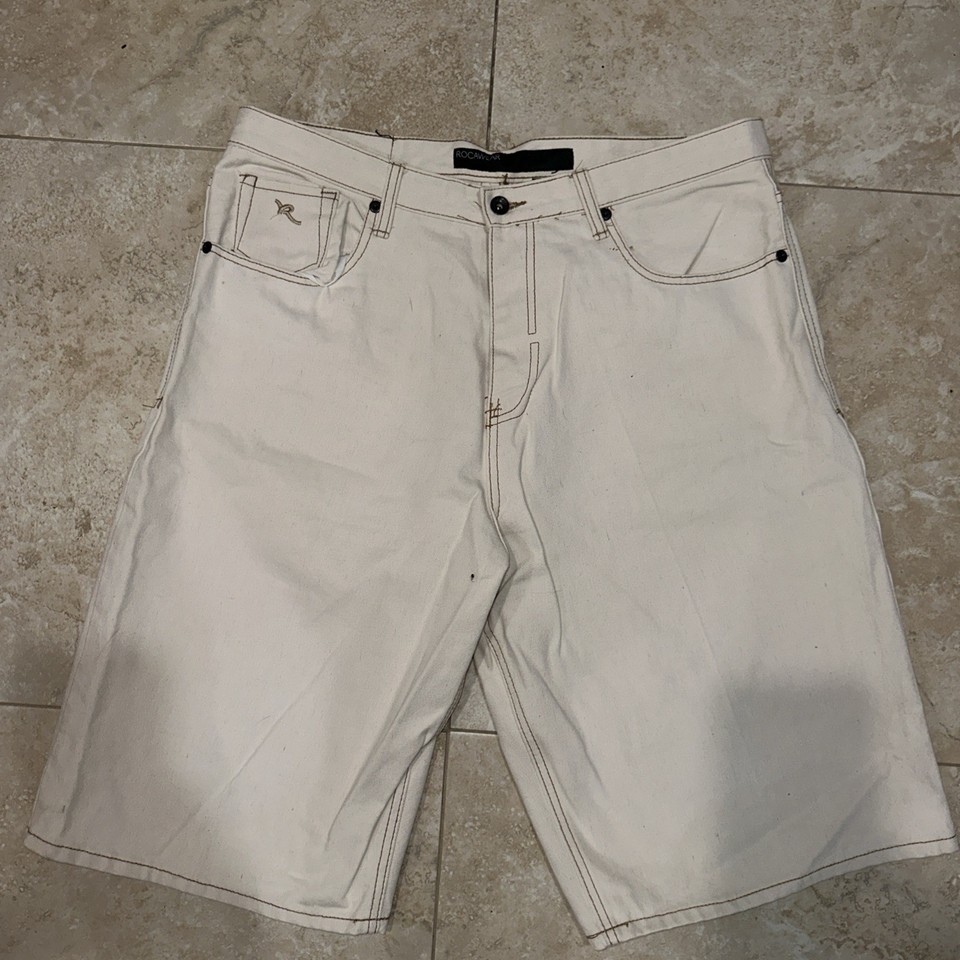VTG Rocawear Shorts Adult 38 White Baggy Jorts Wide Leg Embroidered Hip ...